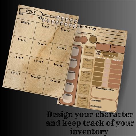 Printable Dnd Character Journal DND Character Sheet With Spell Cards