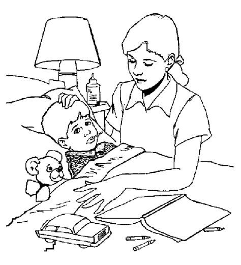 Desenho de Mãe cuidando de filho no hospital para colorir Tudodesenhos