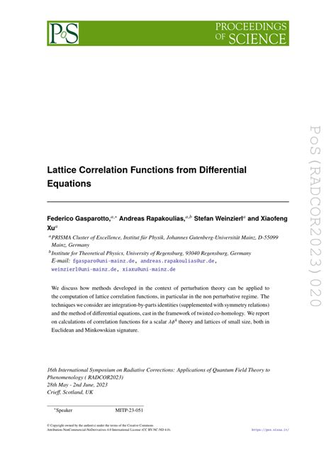 pdf lattice correlation functions from differential equations