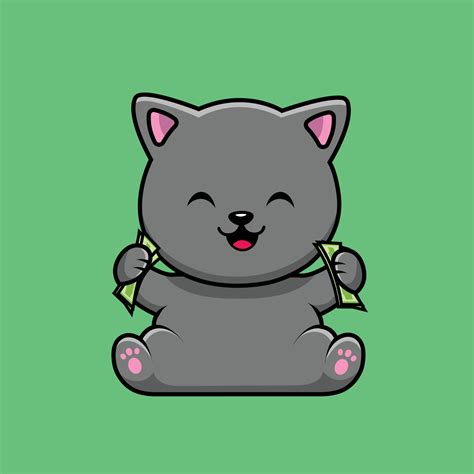 söt katt håller pengar tecknad vektor ikonillustration djur finans