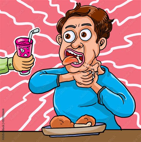 Funny Cartoon Panic Man After Choking In The Throat Stock Vector Adobe Stock