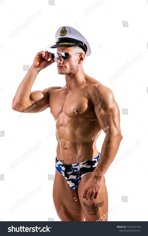 Muscular Shirtless Male Sailor Navy Hat Stock Photo Edit Now 1333152158