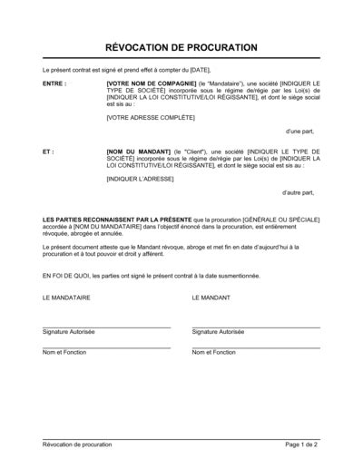 Révocation de procuration Download