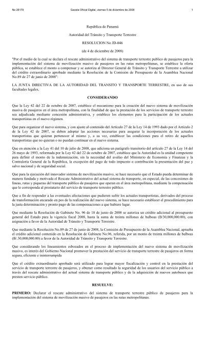 RepÃºblica de PanamÃ Autoridad del TrÃnsito y Transporte Terrestre