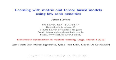 learning with matrix and tensor based models using low · learning with matrix and tensor