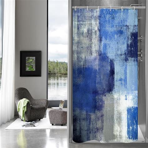 Small Stall Blue Shower Curtain 36 X 72 Abstract Ombre Narrow Half