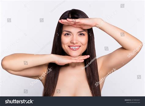 Portrait Attractive Cheerful Naked Woman Demonstrating Stock Photo