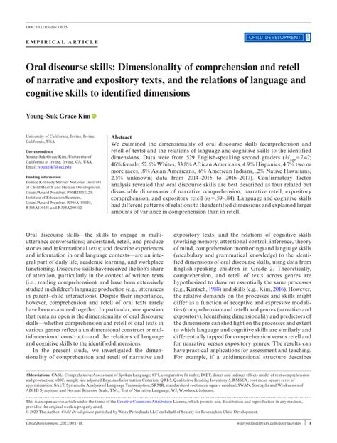 pdf oral discourse skills dimensionality of comprehension and retell of narrative and