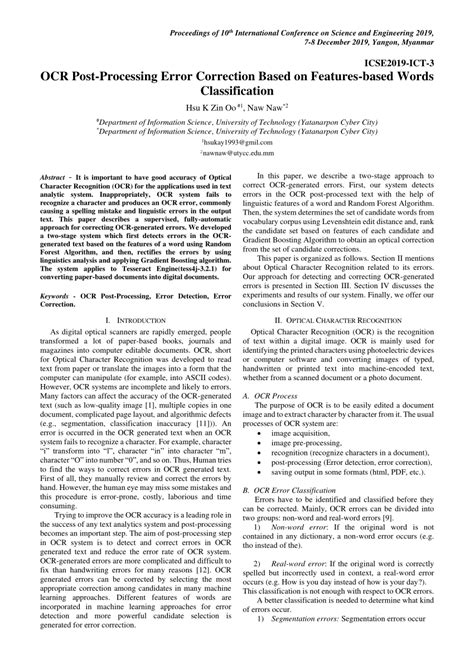 pdf ocr post processing error correction based on features based words classification