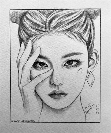 A Drawing Of A Woman With Her Hand On Her Face