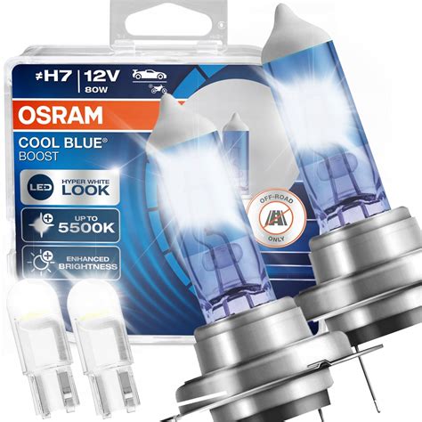 MOCNE BIAŁE ŻARÓWKI H7 OSRAM COOL BLUE BOOST HYPER LED LOOK ZESTAW W5W