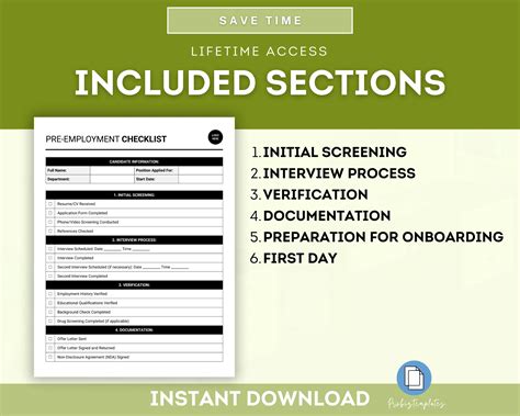 Pre Employment Checklist ProBizTemplates