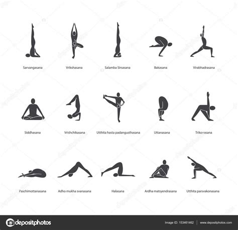 Yoga Poses Icons Set Stock Vector Bsd 153461462