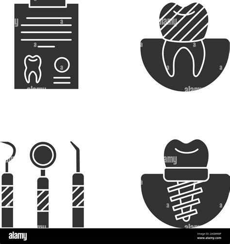 Dentistry Glyph Icons Set Stomatology Diagnostic Report Tooth
