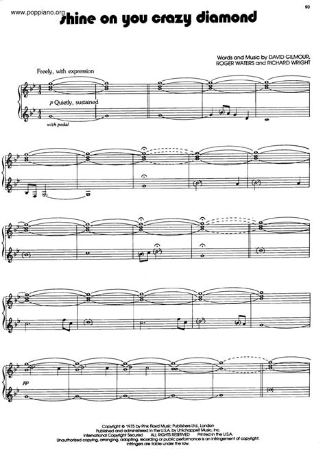 Pink Floyd Shine On You Crazy Diamond Sheet Music Pdf Free Score