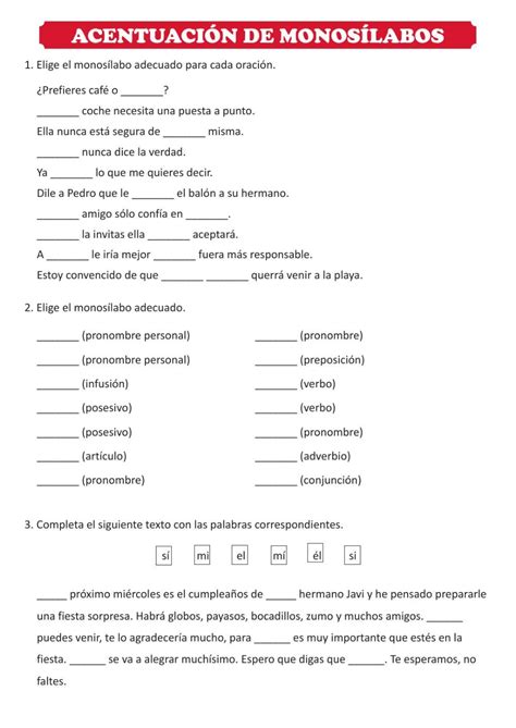 Ejercicio interactivo de Acentuación de monosílabos Worksheets