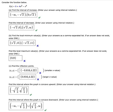 solved consider the function below f x 9 4x 2 x 4 a find the interval of increase