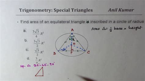 IMPORTANT Area Of Equilateral Triangle Inscribed In A Circle Of Radius