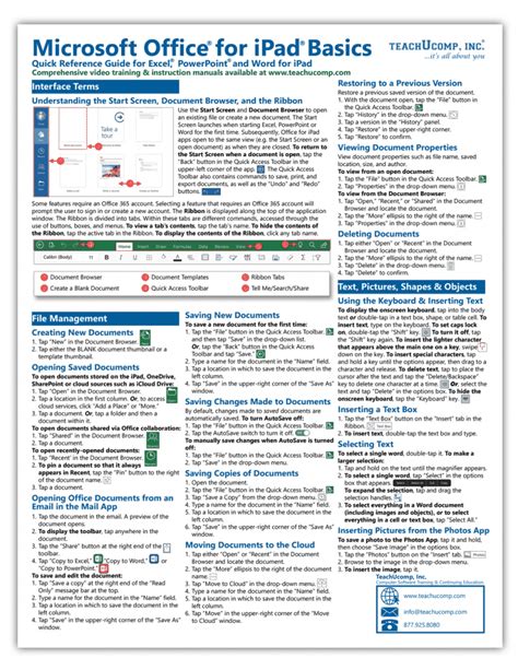 Buy Microsoft Office For Ipad Quick Reference Cards Teachucomp Inc