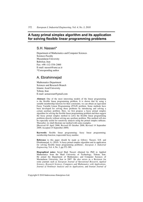 pdf a fuzzy primal simplex algorithm and its application for solving flexible linear