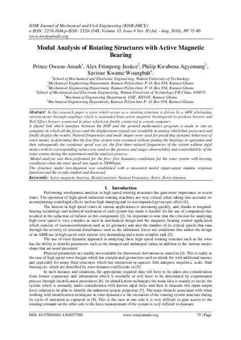 pdf modal analysis of rotating structures with active magnetic bearing iosr journals