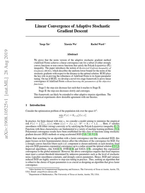 linear convergence of adaptive stochastic gradient descent pdf mathematical optimization