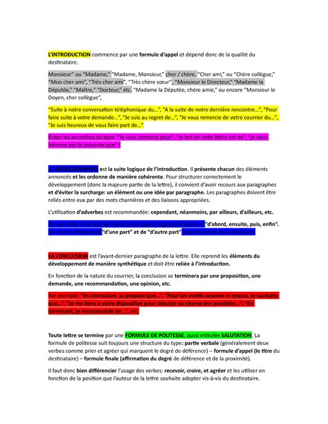 Structure Lettre Grammaire Lintroduction Commence Par Une Formule
