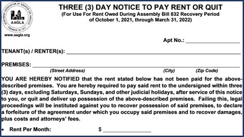 New Three Day Notice To Pay Rent Or Quit Form Available For Use