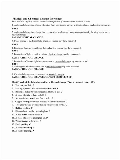 Physical Change And Chemical Change Worksheets Printable Word Searches