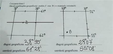 Określ współrzędne geograficzne punktu z oraz b w stopniach i minutach