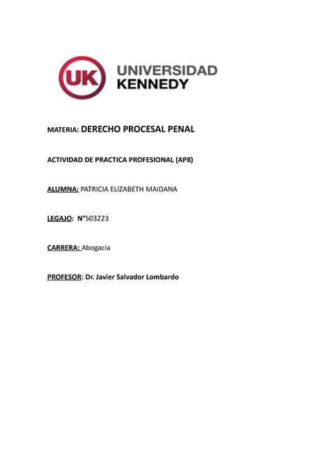 Activida Practica Profesional AP8 MATERIA DERECHO PROCESAL PENAL