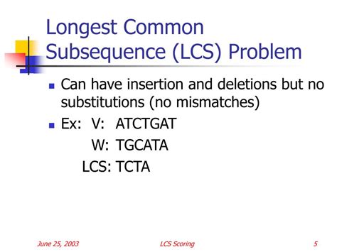 ppt longest common subsequence lcs scoring powerpoint presentation id 6582531