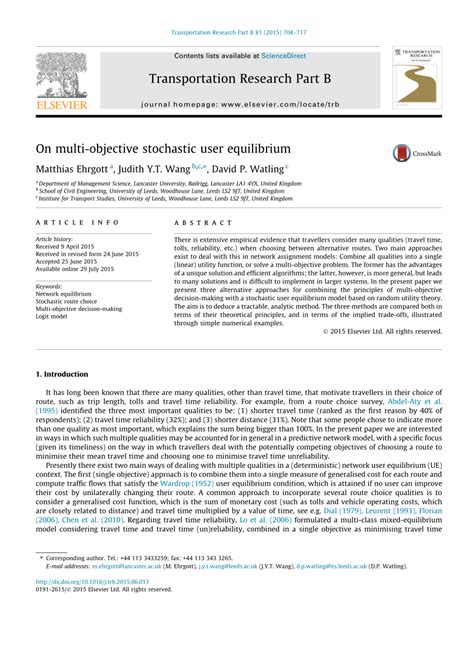 pdf on multi objective stochastic user equilibrium