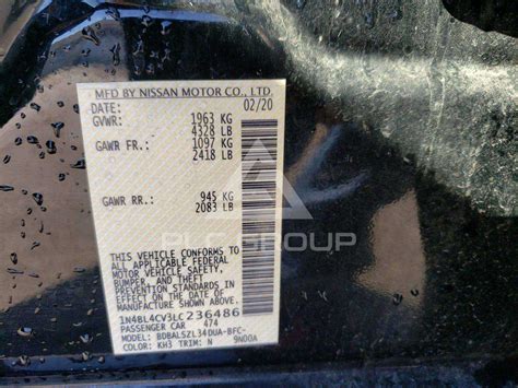 2020 Nissan ALTIMA VIN 1N4BL4CV3LC236486 From The USA PLC Group