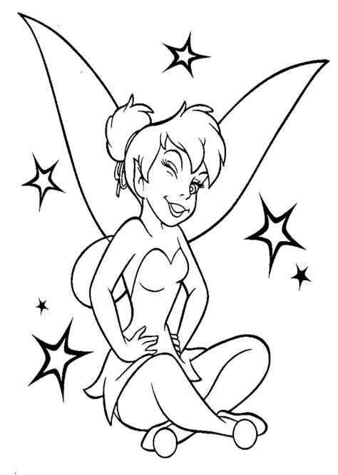 The Tinkerbell Fairy Is Sitting On Her Knees And Smiling With Stars
