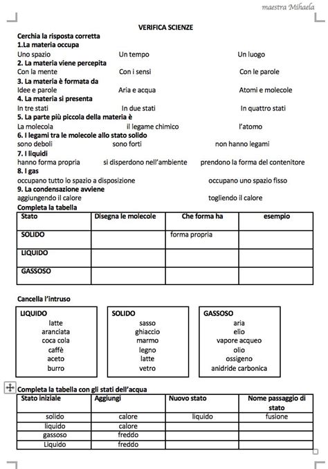 La Materia Classe Terza Maestra Mihaela Scienza Stati Della