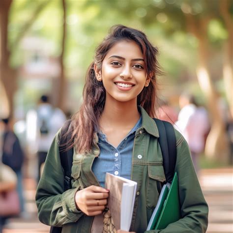 本を胸に抱えた20代半ばの大学生の若いインド人女性の写真 プレミアム写真