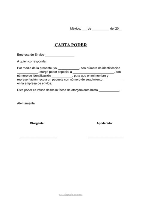 ᐅ Carta Poder Simple para Recoger un Paquete Modelo 2024