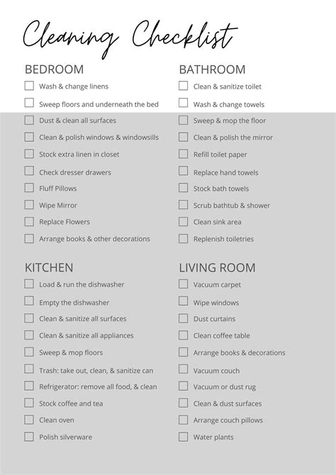 Cleaning Printable Airbnb Checklist Template