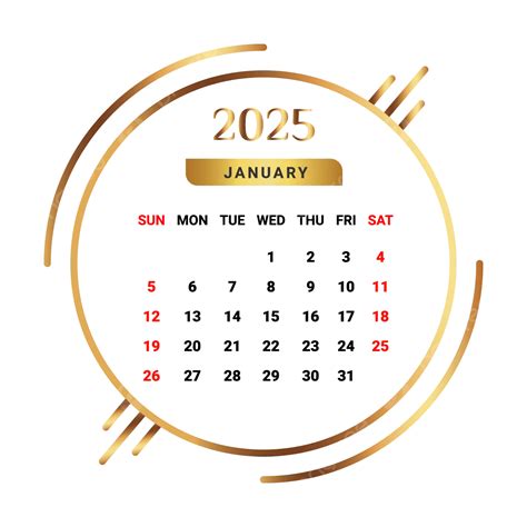 2025 Kalender Bulan Januari Emas Dan Hitam Vektor Kalender Bulanan