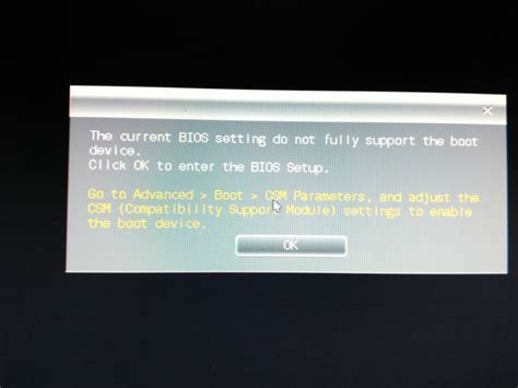 The Current Bios Setting Do Not Fully Support The Boot Device Hatas