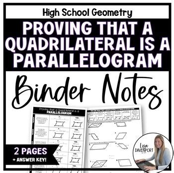 Proving That A Quadrilateral Is A Parallelogram Binder Notes For Geometry