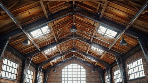 Generative Ai Gable Roof Truss Of A Large Vintage Factory Hall Roofing