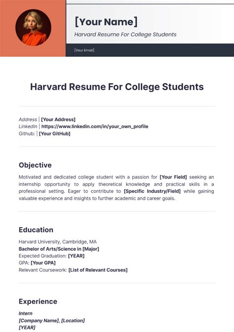 Free Harvard Resume For College Student Template Edit Online