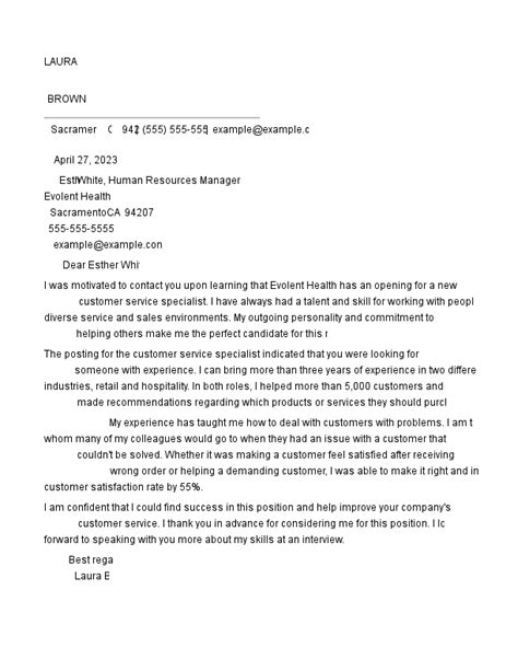Customer Service Specialist Cover Letter Examples 2024