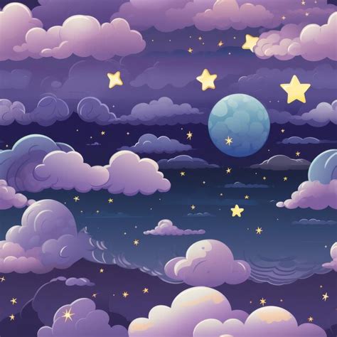 Cielo Nocturno De Dibujos Animados Con Nubes Luna Y Estrellas Foto