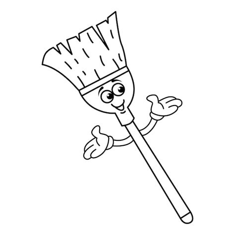 Página para colorir vetor de desenho animado de vassoura engraçada