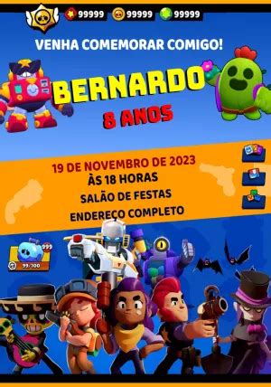 Convite aniversário Brawl Stars Edite grátis nosso editor online