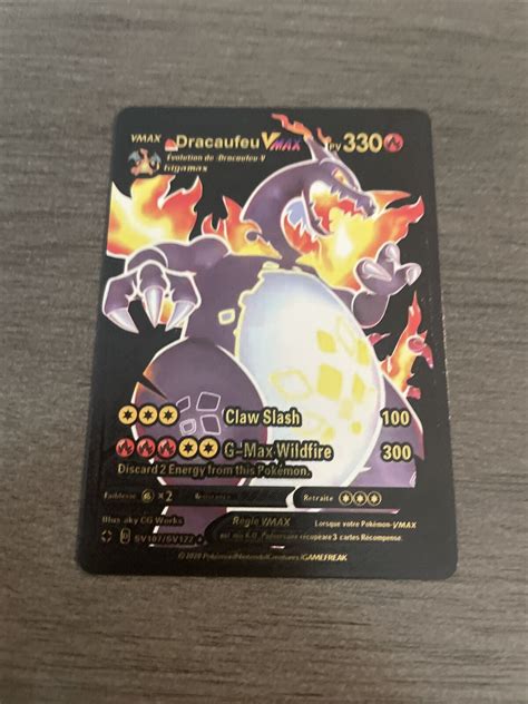 Mavin Custom Pokemon Black Foil Card Dracaufeu Charizard Vmax Fan Art