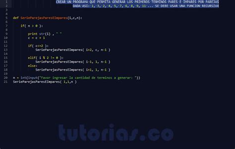 Recursividad Python Serie Parejas De Pares E Impares Tutorias Co